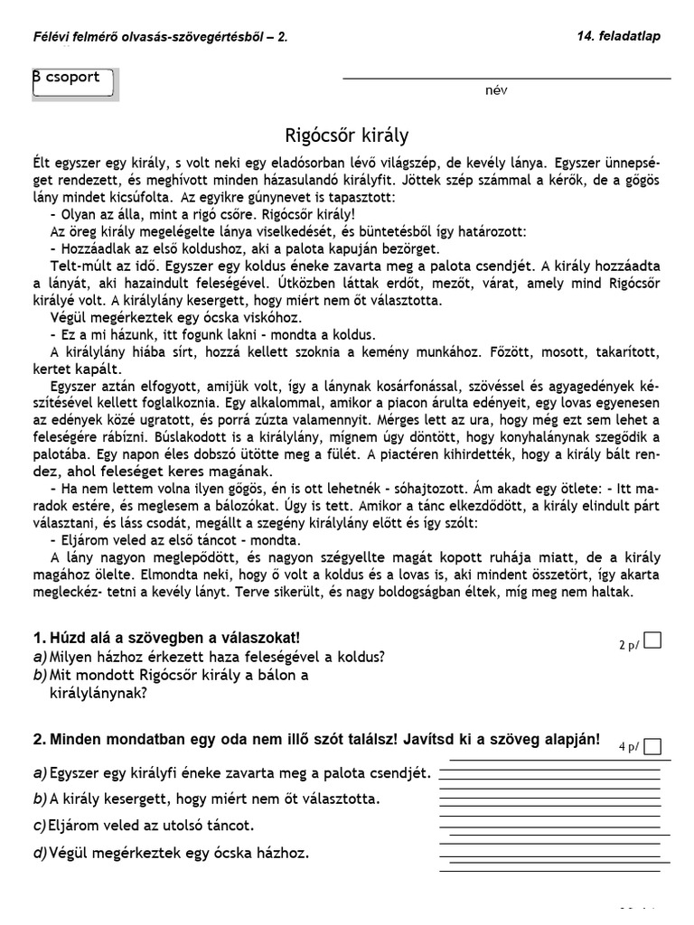 Rigócsőr 2.oszt | PDF