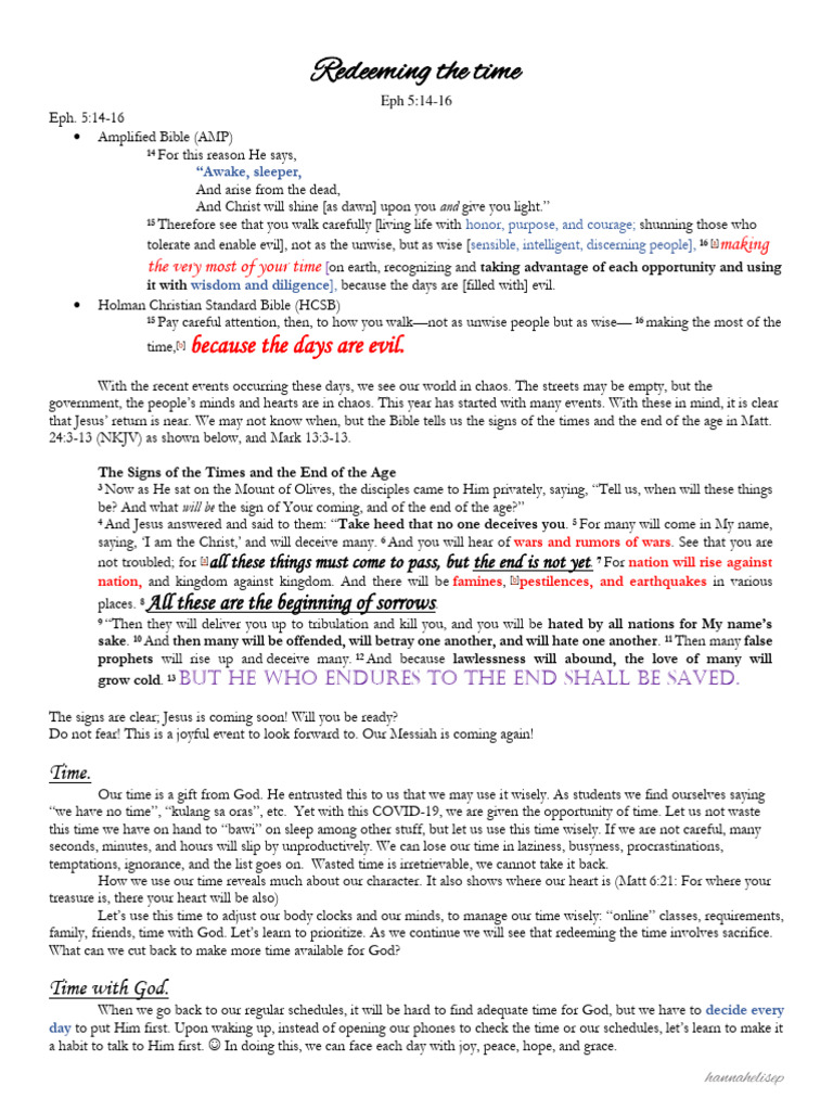 Redeeming The Time | Download Free PDF | Jesus | Prayer