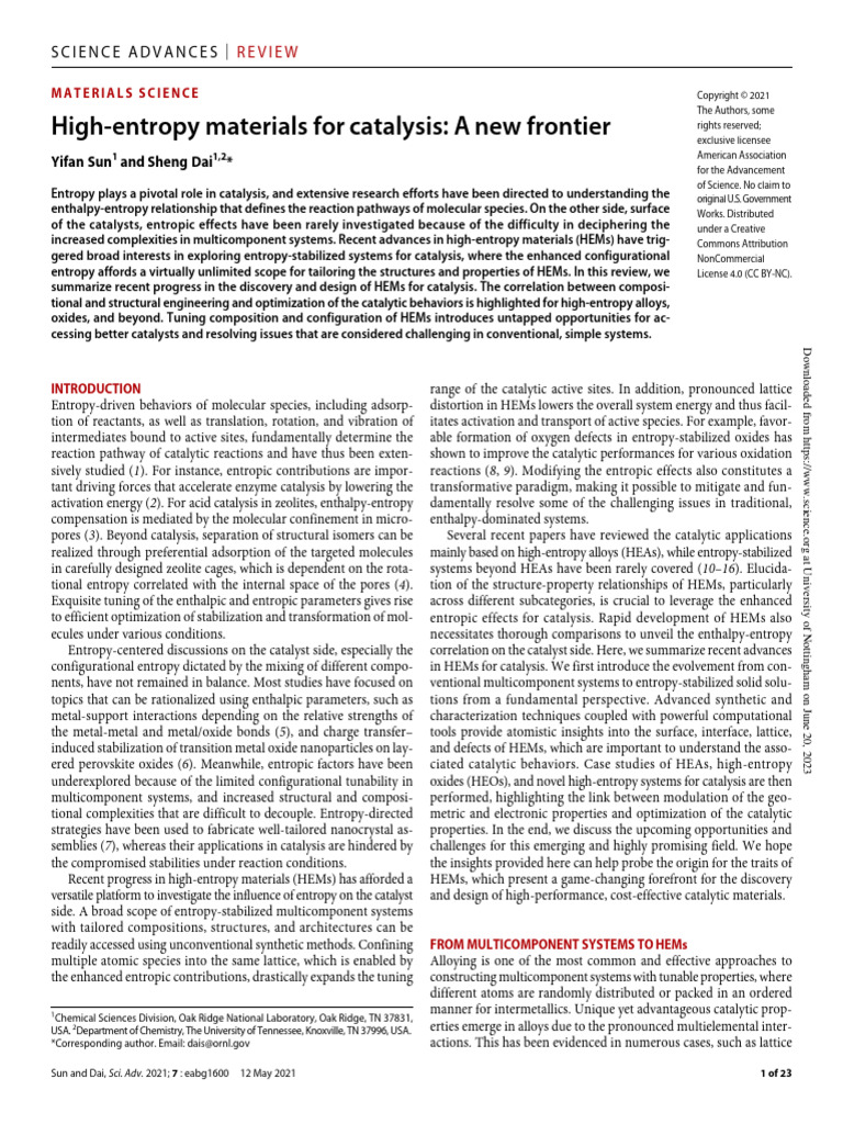 High-Entropy Materials For Catalysis | PDF | Catalysis | X Ray ...