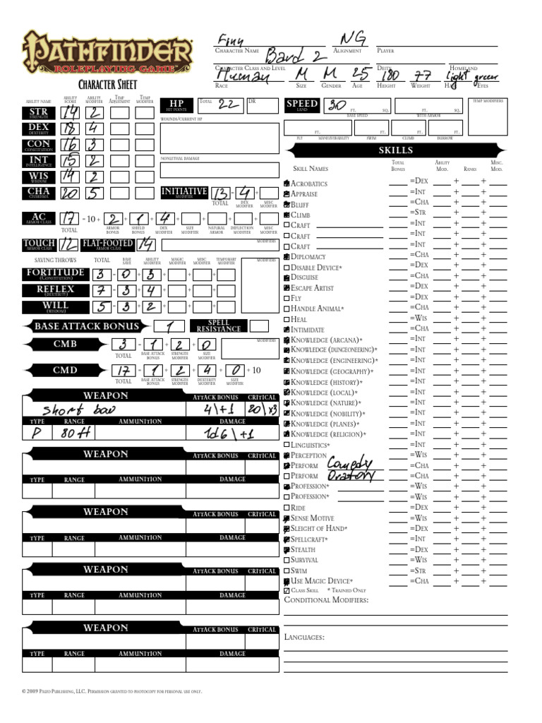 Pathfinder RPG Character Sheet Template | PDF | Gaming | Tabletop Games