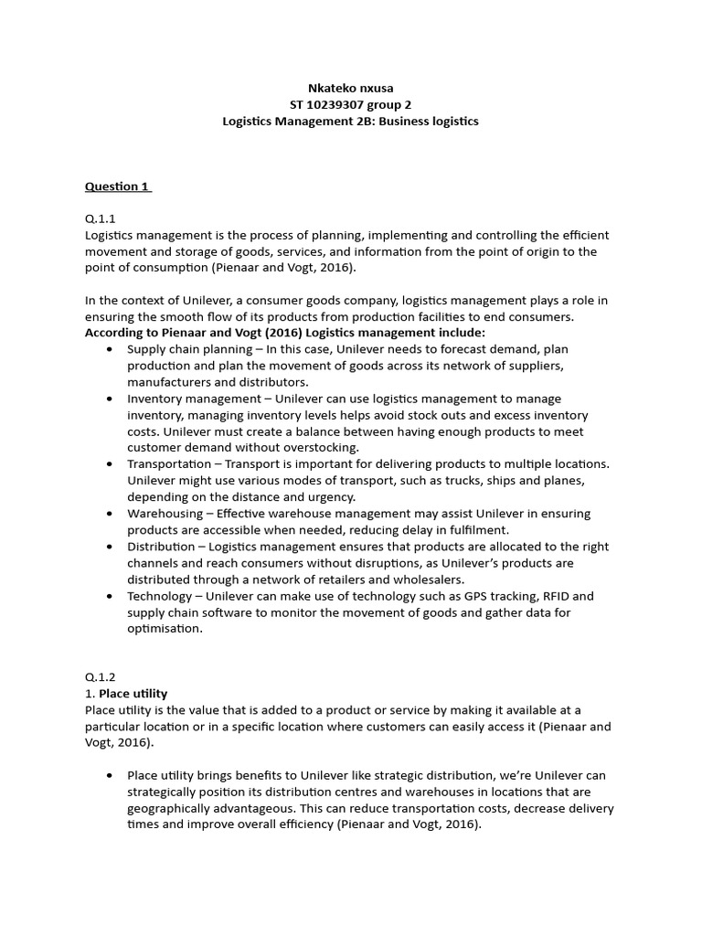 Logistics Test | PDF | Logistics | Supply Chain