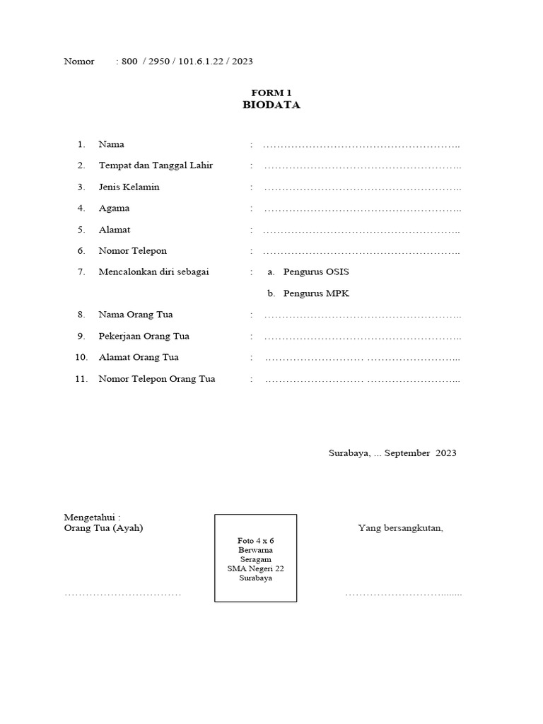 Form Osis MPK 2023-2024 | PDF