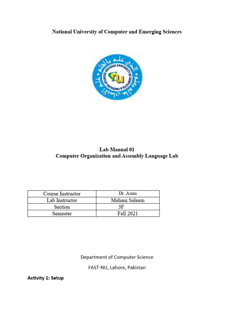 COAL Lab Manual 1 FAST NUCES | PDF | Computer File | Directory (Computing)