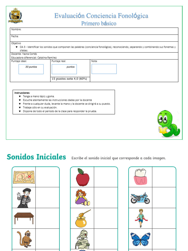 Evaluación Conciencia Fonológica Junio | PDF