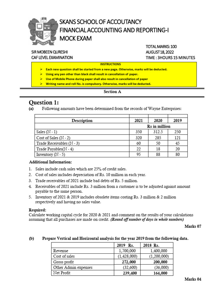 Caf-01 Far-01 Skans Mock QP | PDF | Depreciation | Expense