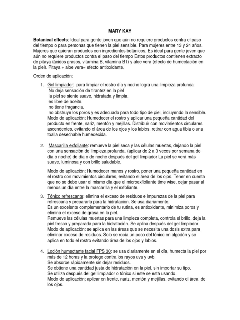Descripcion de Los Productos Mary Kay | PDF | Productos cosméticos | Piel