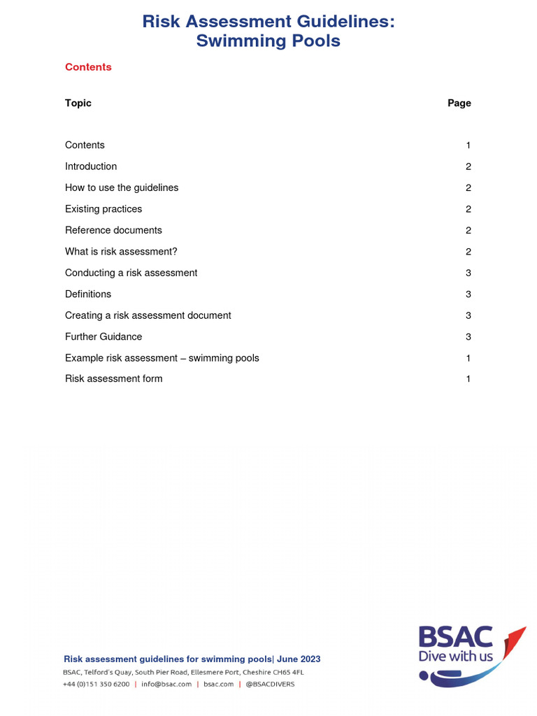 Risk Assessment Guidelines For Swimming Pools | PDF | Scuba Diving ...