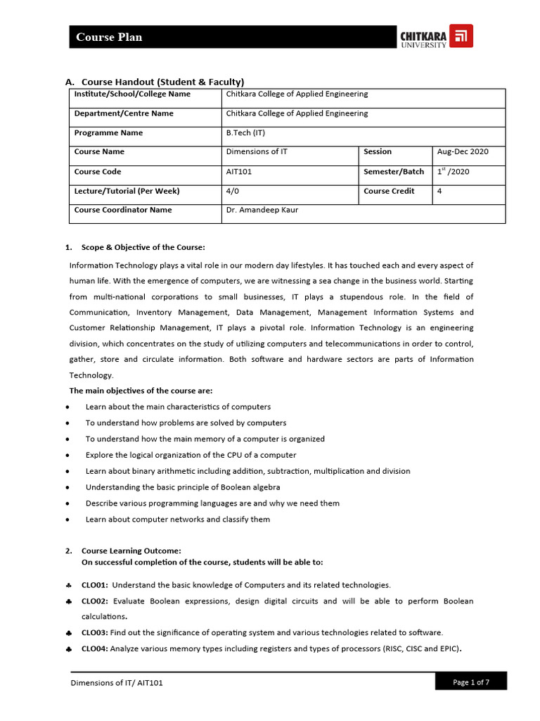 B.Tech IT Course: Dimensions of IT | PDF | Computer Data Storage ...