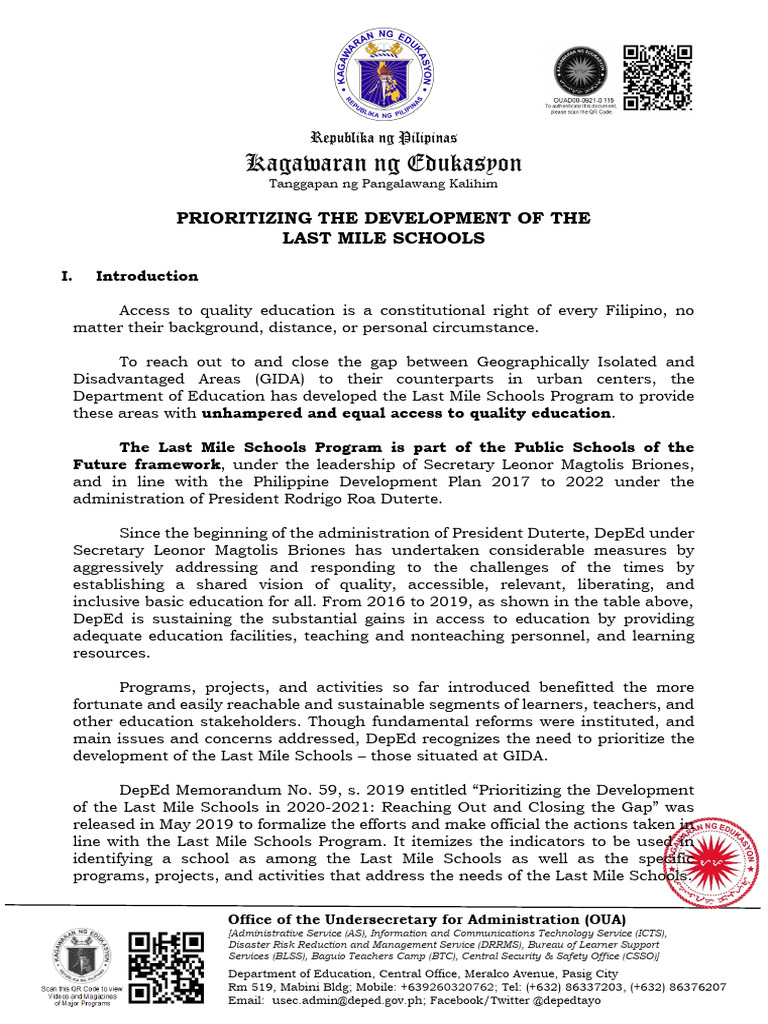 Last Mile Schools - DepEd Circular - 2021 | PDF | Information And ...