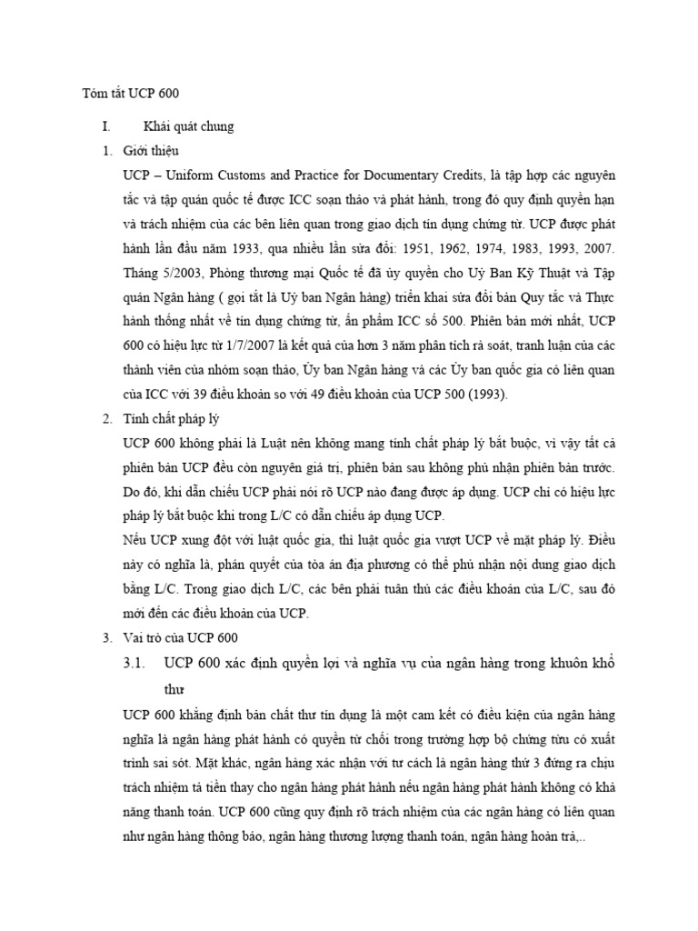 Tóm tắt UCP 600 | PDF