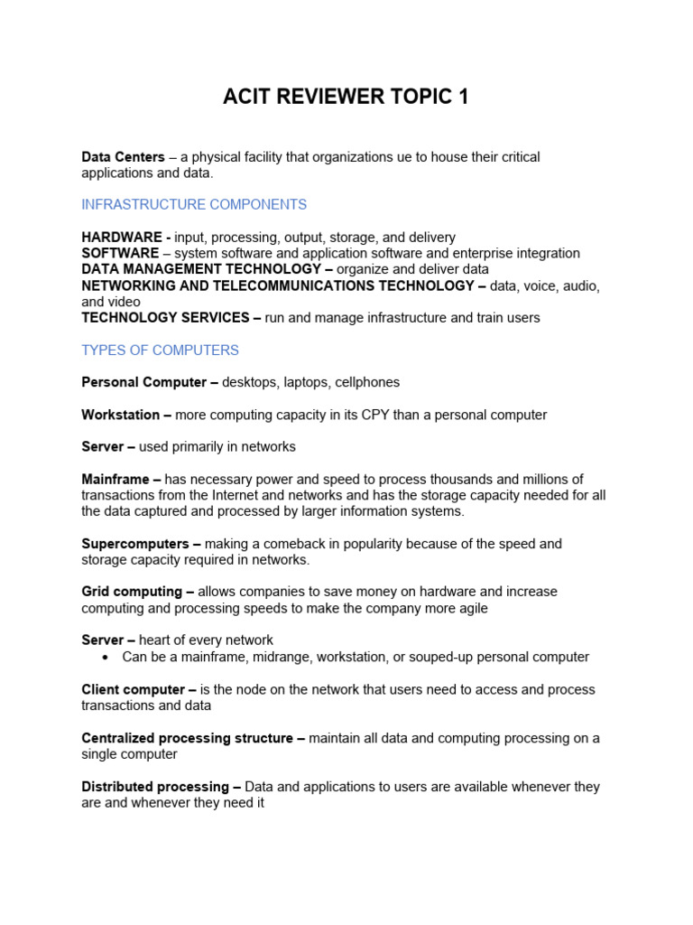 Acit Reviewer Topic 1 | PDF | Cloud Computing | Computing