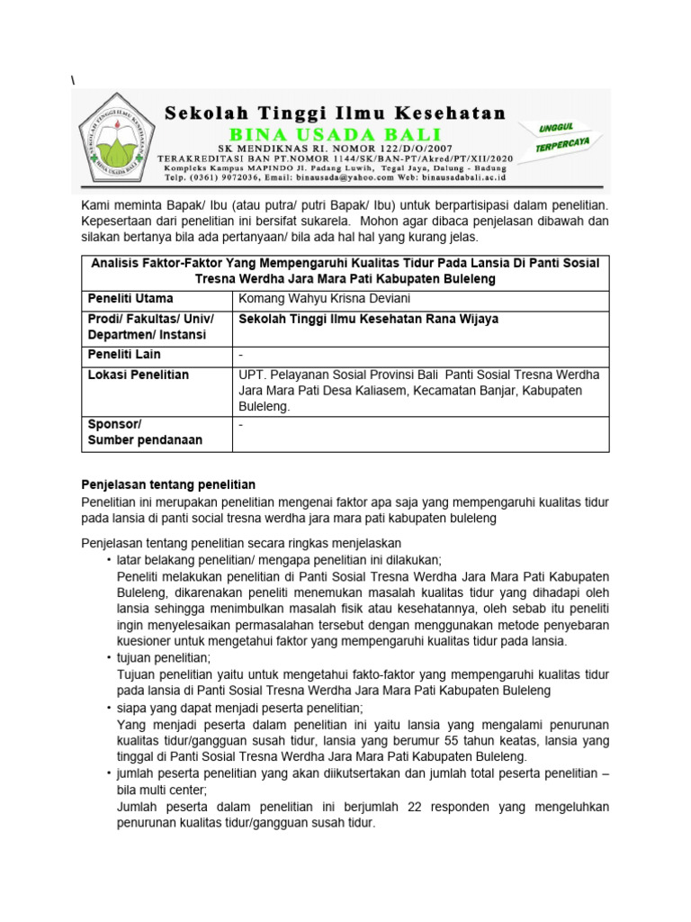 Penelitian Kualitas Tidur Lansia | PDF | Pengembangan Diri | Gaya Hidup