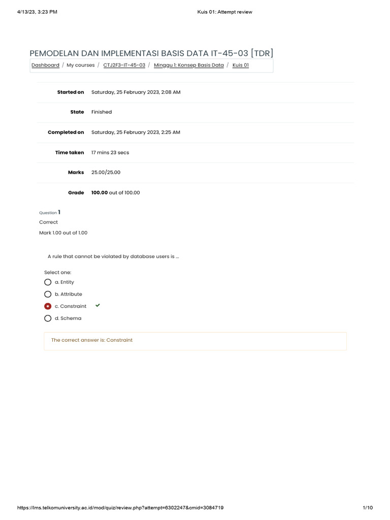 Kuis 01 - Attempt Review | PDF | Databases | Information Retrieval