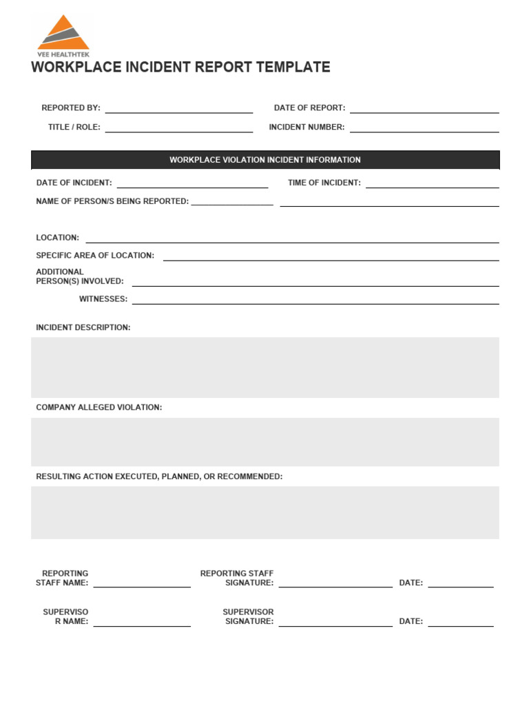 Workplace Incident Report Template | PDF