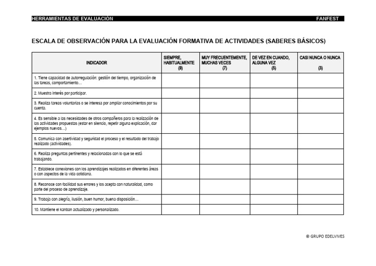 Ev Formativa Actividades Escala Valoracion | PDF