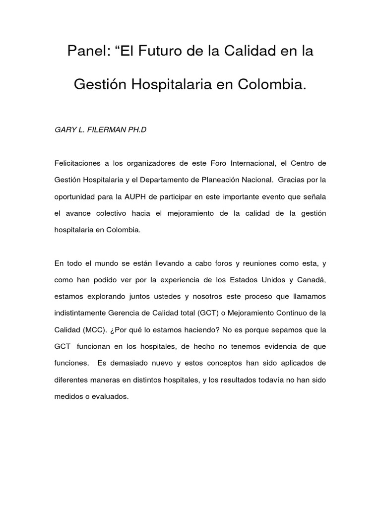 Filerman El Futuro de La Calidad en La Gestion Hospitalaria en Colombia ...
