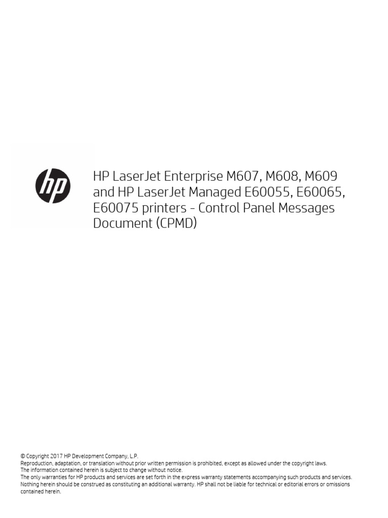 HP LaserJet M607, M608, M609, E60055, E60065, E60075, E60155, E60165 ...