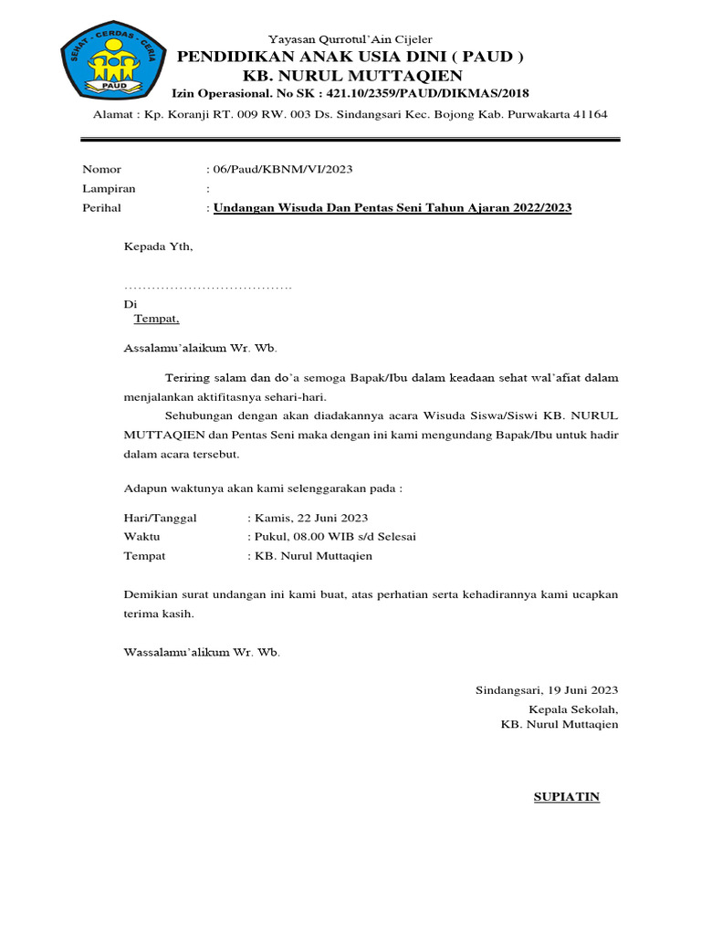 Surat Undangan Wisuda Paud | PDF