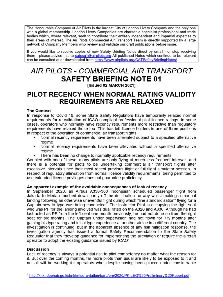 Air Pilots - Commercial Air Transport: Safety Briefing Note 01 | PDF ...