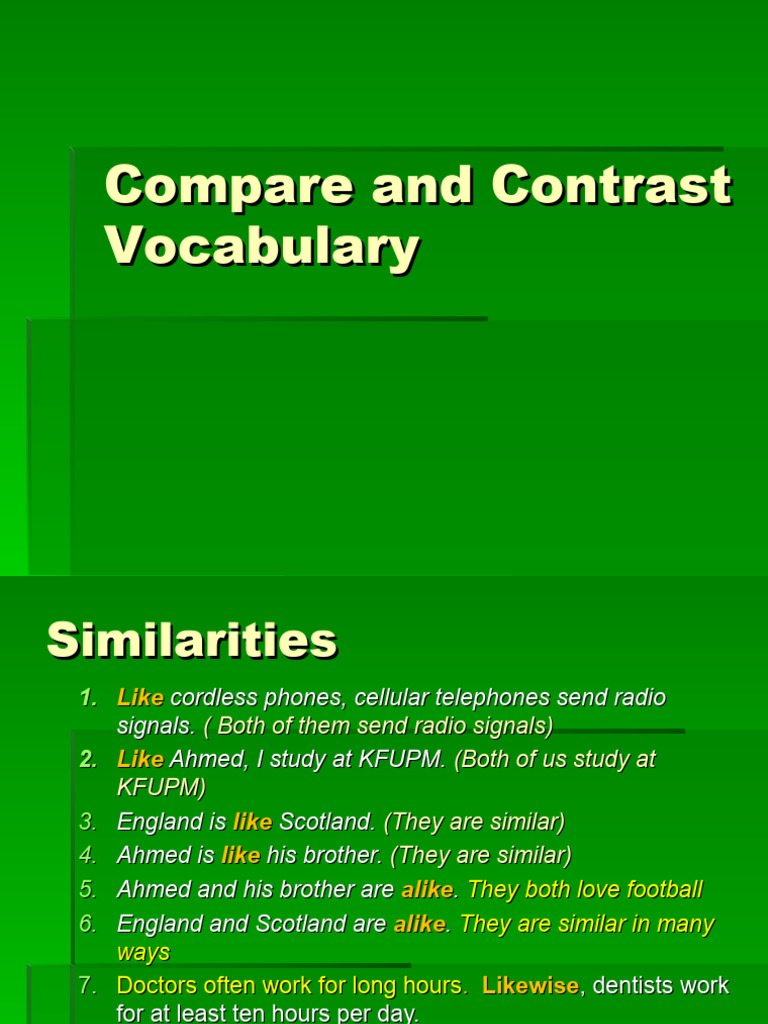 Similarities and Differences Vocabulary | PDF | Dentist | Public Services