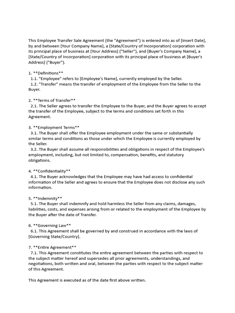 Employee Transfer Agreement | PDF