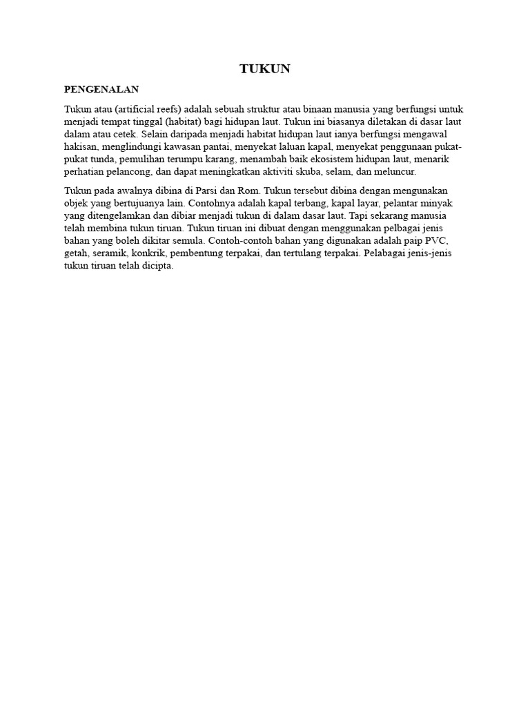 Jenis dan Fungsi Tukun Tiruan Laut | PDF