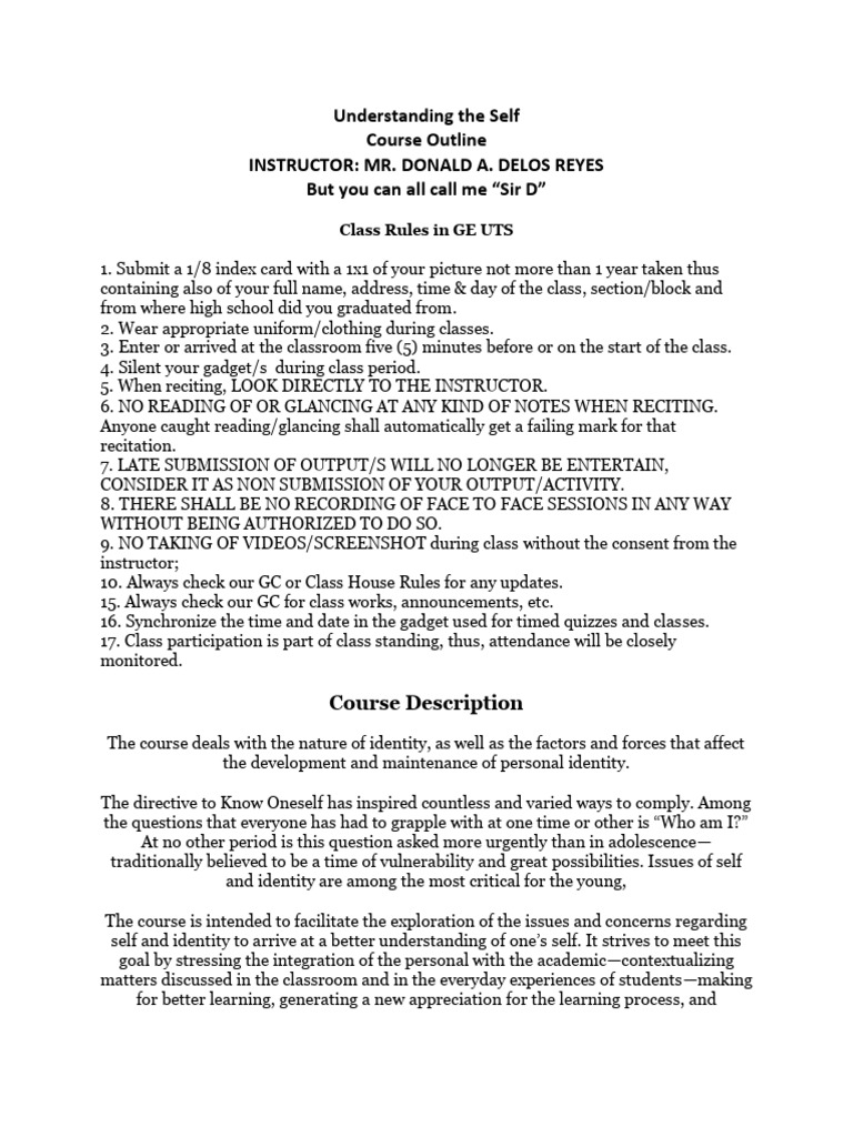 UTS Course Outline | Download Free PDF | Identity (Social Science) | Self