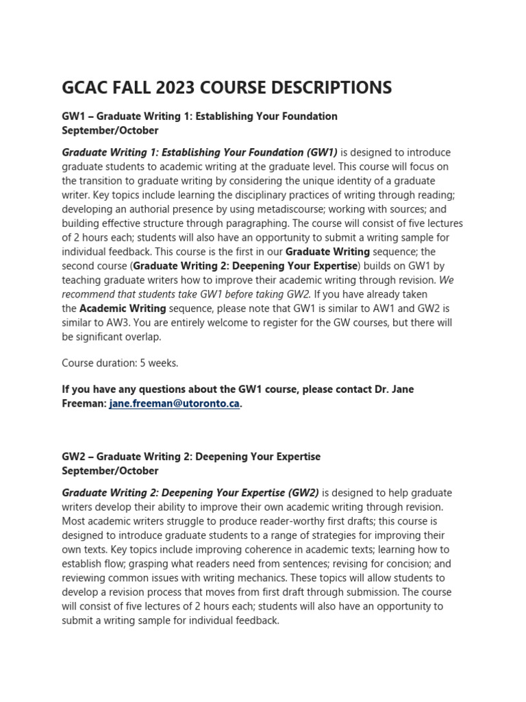 GCAC Fall 2023 Course Descriptions | PDF | Public Speaking | Master's Degree