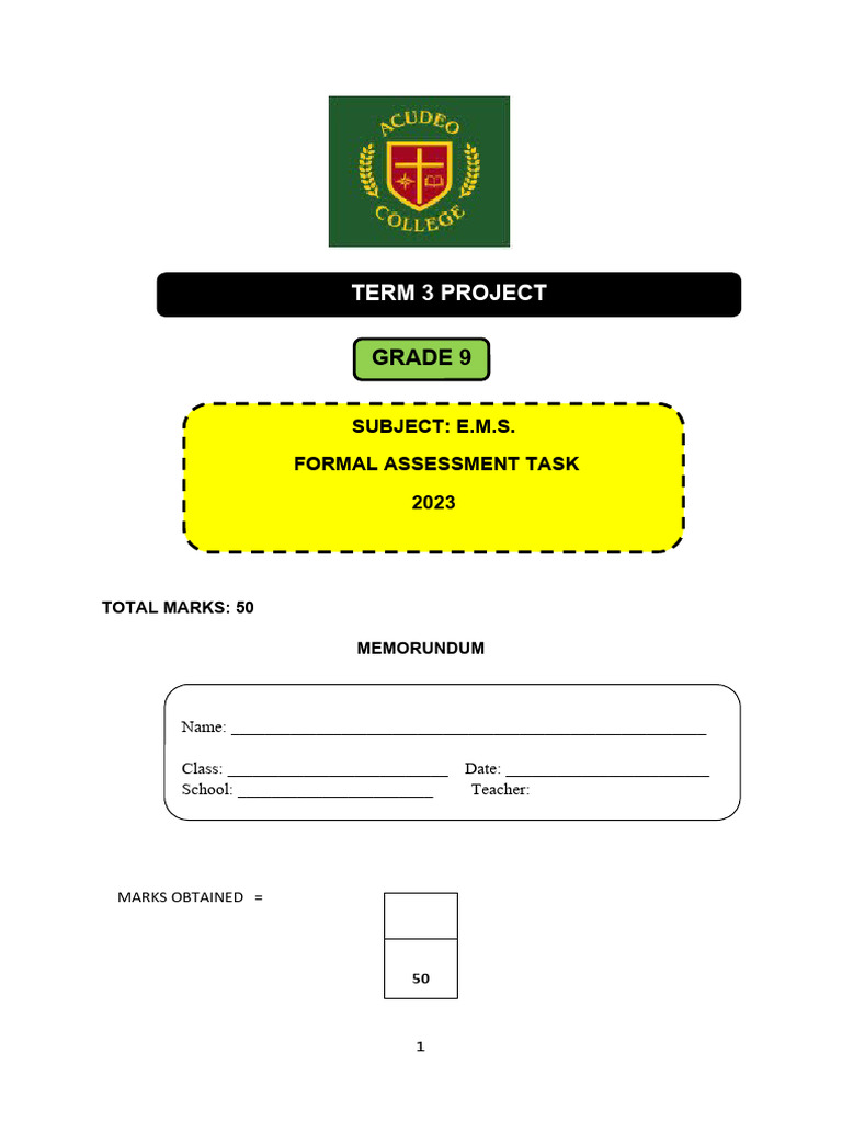 GR 9 Project Marking Guidelines T3 2023 | PDF | Cognition | Business