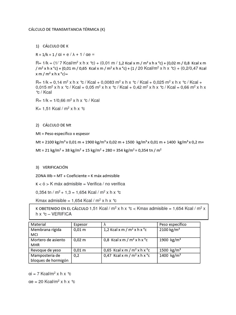 Cálculo de Transmitancia Térmica | PDF