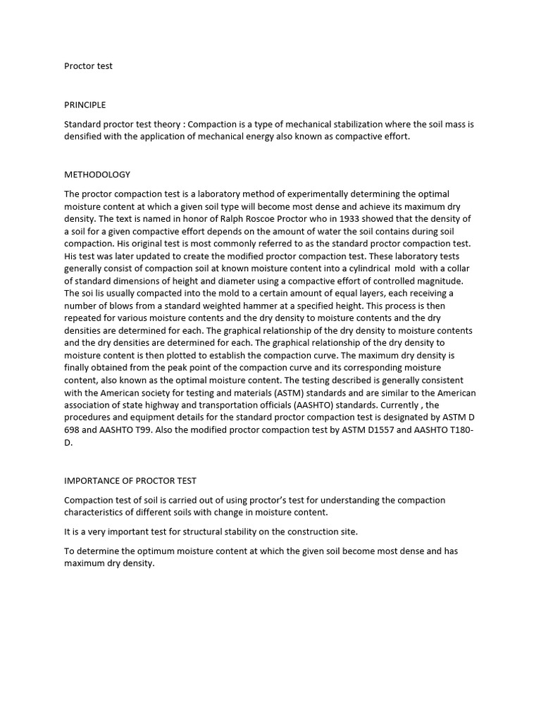 Proctor Test | PDF | Materials | Earth Sciences