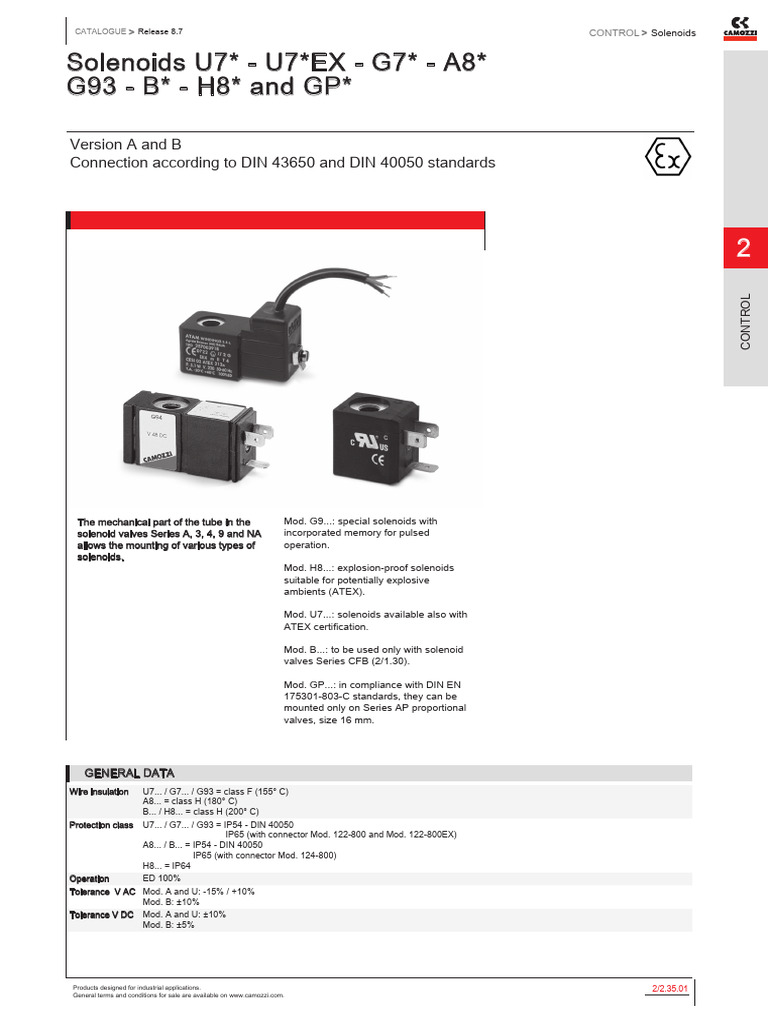 Solenoids U7 - U7 EX - G7 - A8 G93 - B - H8 and GP | PDF | High Voltage Direct Current | Mains ...