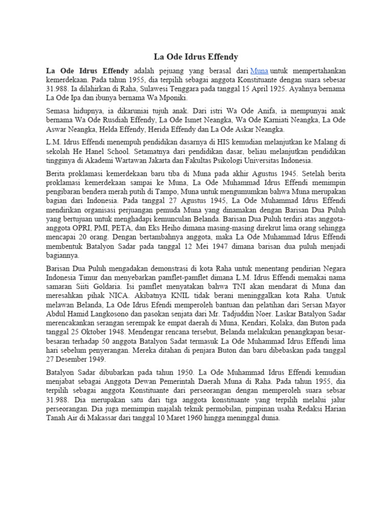 Biografi La Ode Idrus Effendy | PDF