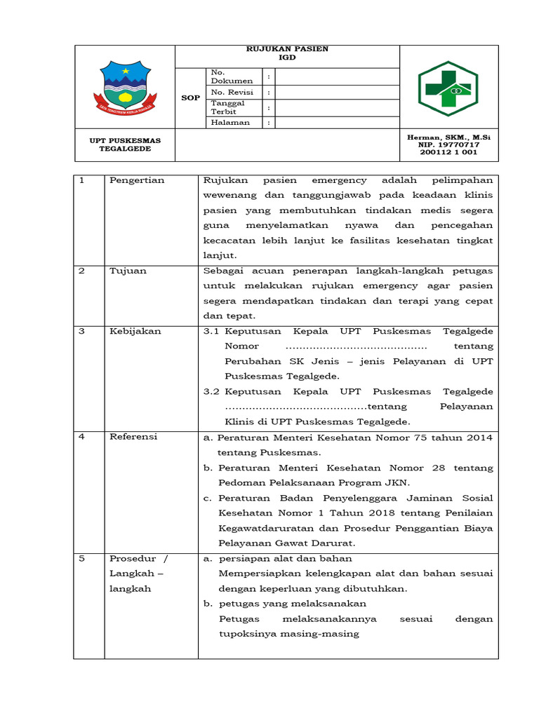 Sop Rujukan Pasien Igd | PDF