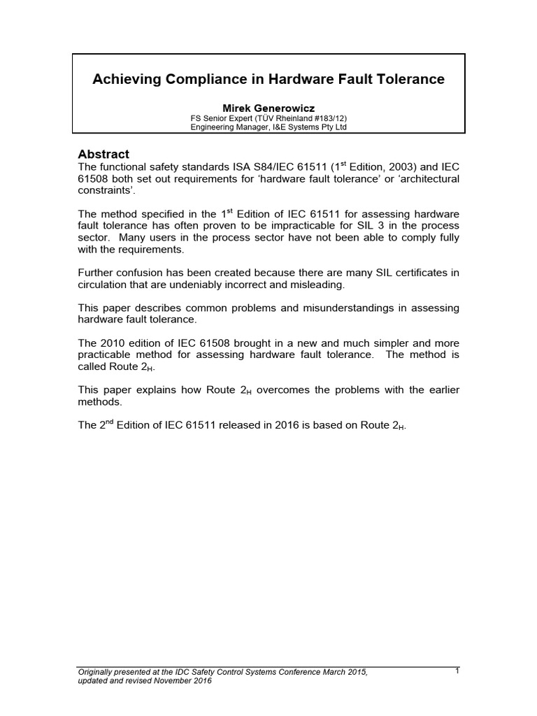 Achieving Hardware Fault Tolerance Updated Nov 2016 | Download Free PDF | Reliability ...