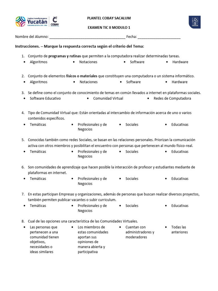 Examen TIC II MODULO 1 | Descargar gratis PDF | Tecnologías de la información | Ciencias de la ...