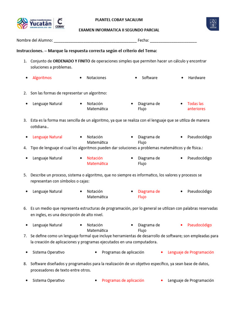 Examen Informatica 2 2do Parcial | PDF | Lenguaje de programación | Algoritmos