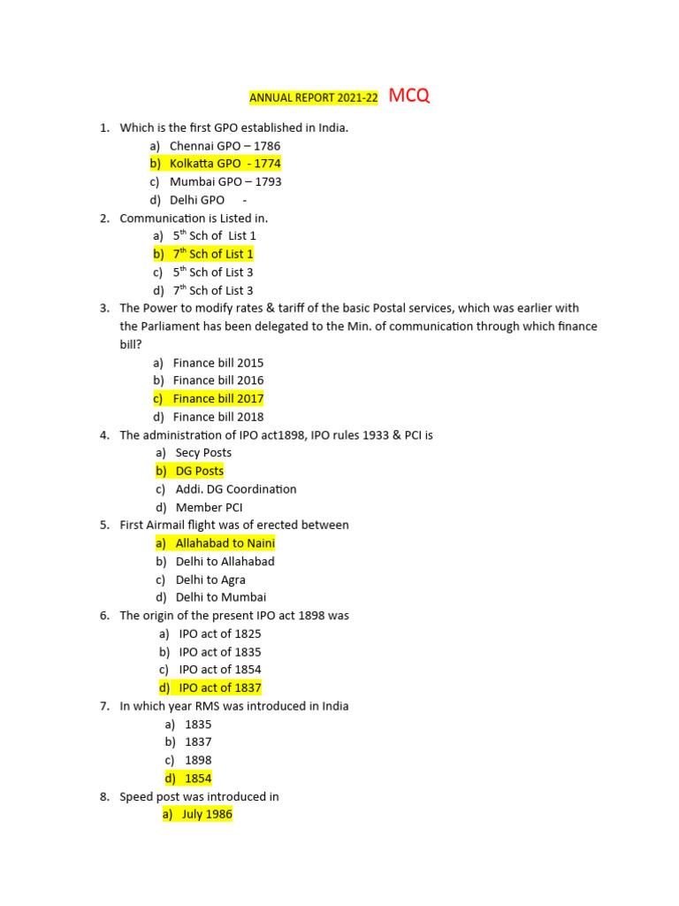Annual Report 2021-22 MCQ | PDF | Public Services | Written Communication