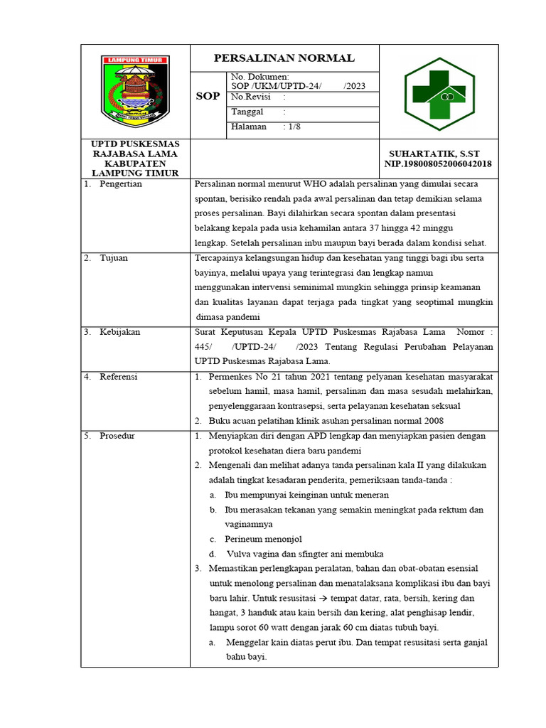 SOP Persalinan Normal Rabala | PDF