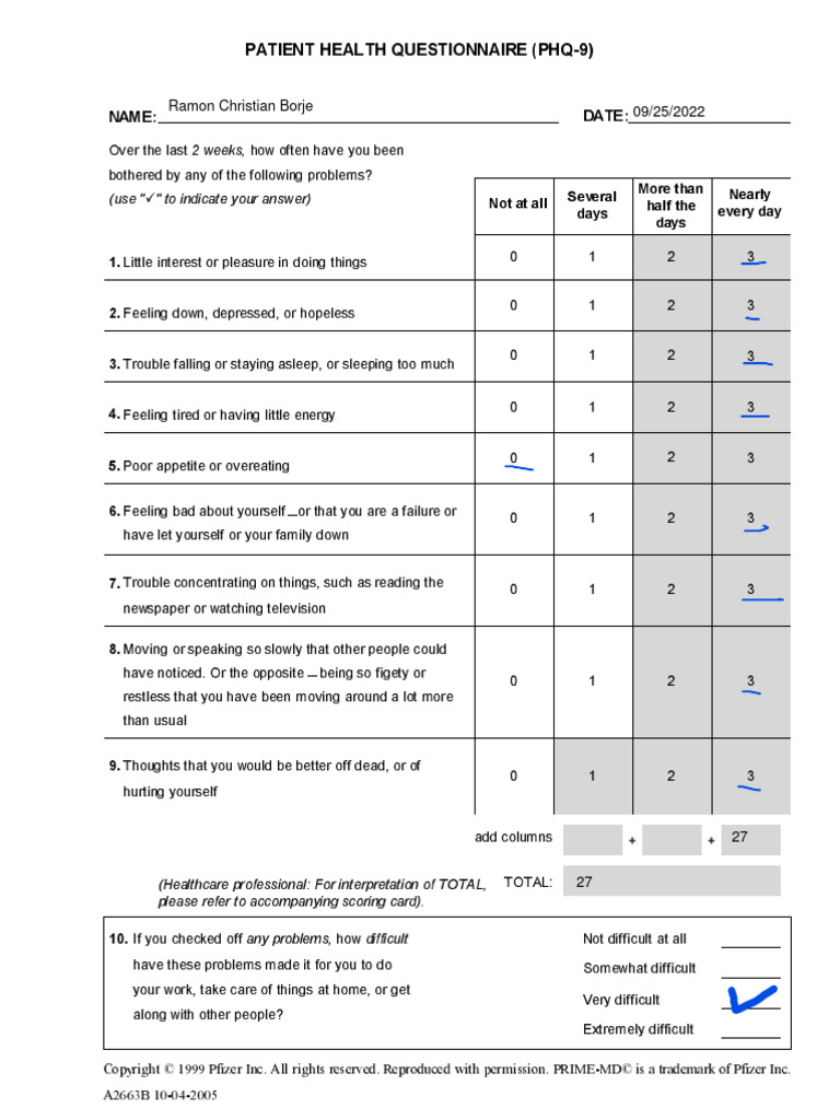 phq9 For Depression | PDF | Mood Disorders | Mental Disorder