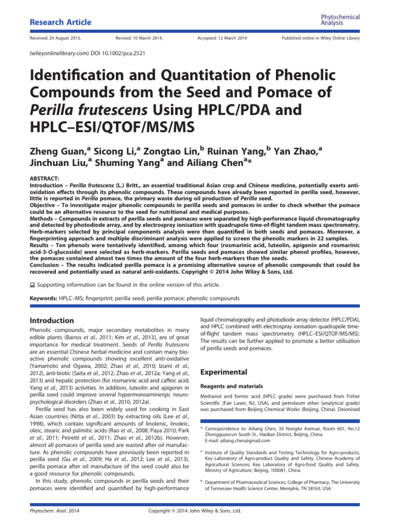 Identification and Quantitation of Phenolic Compounds From The Seed and Pomace of Perilla ...