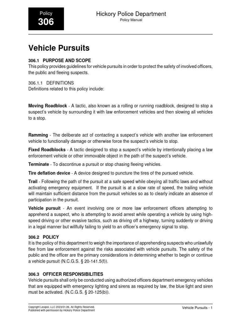 Vehicle Pursuit Policy Guidelines | PDF | Traffic | Police