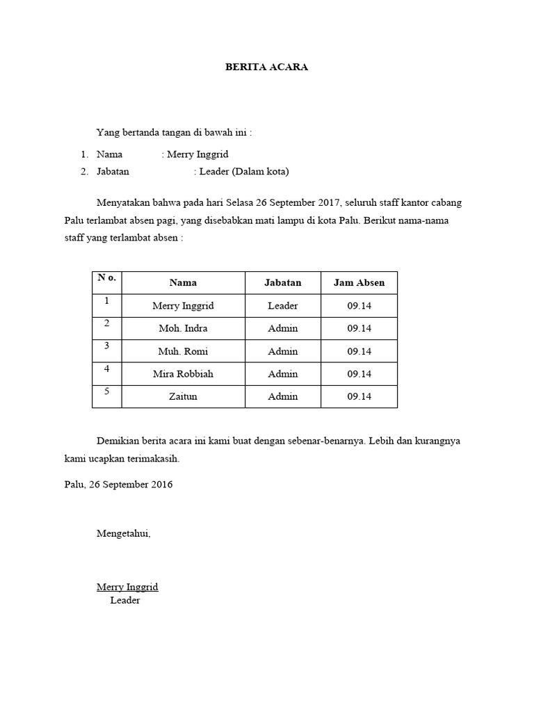 Berita Acara Absen | PDF