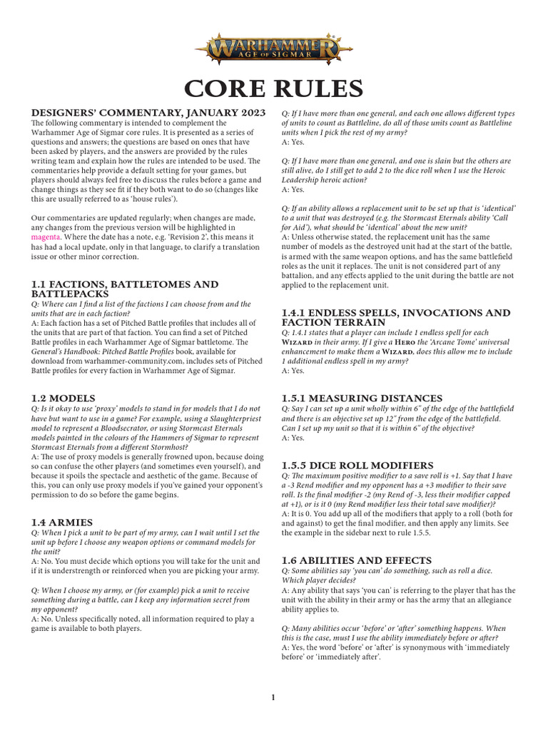 Age of Sigmar AoS 3.0 - Core Rules 3.0 - Errata 2023-01-12 | PDF