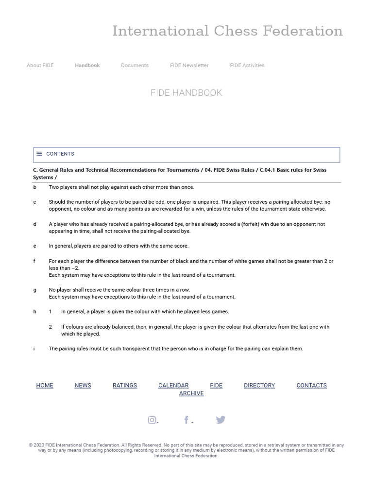 FIDE Swiss Rules - C.04.1 Basic Rules For Swiss Systems | PDF ...