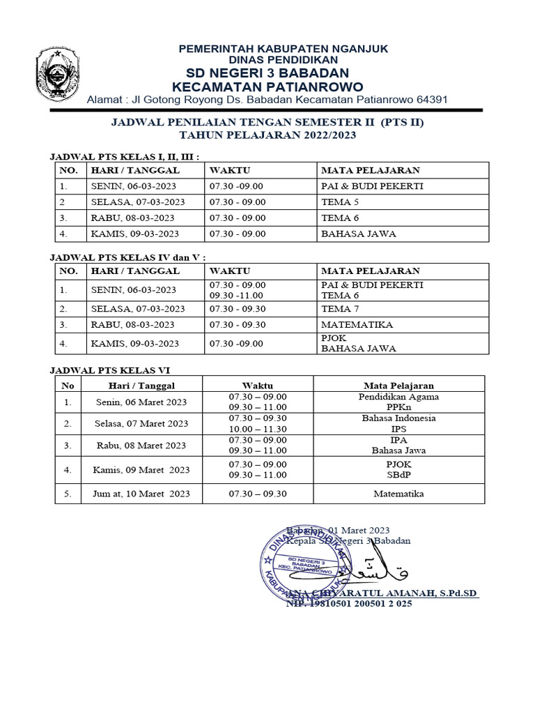 Jadwal PTS Genap 2022 2023 | PDF