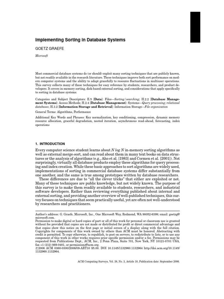 Implementing Sorting In Database Systems Pdf String Computer