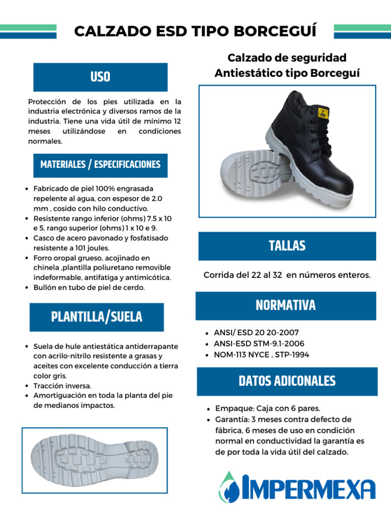 Ficha Técnica de Calzado Esd Tipo Borceguí | PDF