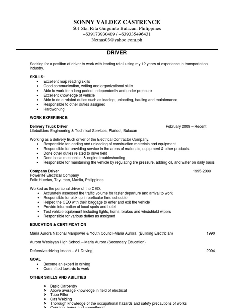 SVC Resume (Driver) | PDF