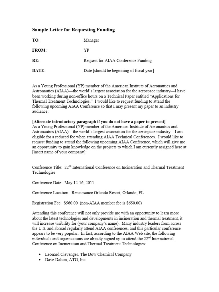Sample Letter For Requesting Funding | PDF
